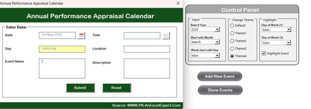 Annual Performance Appraisal Calendar in Excel - Next Gen Templates