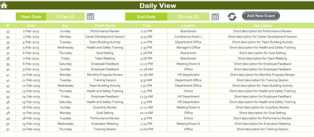 Annual Performance Appraisal Calendar in Excel - Next Gen Templates