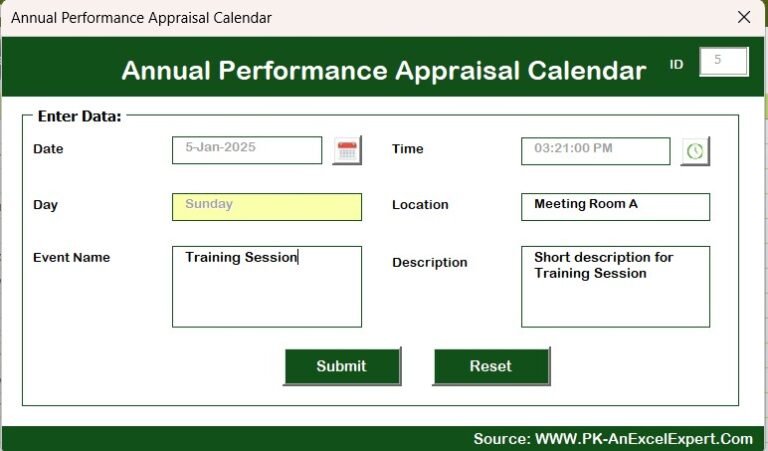 Annual Performance Appraisal Calendar in Excel - Next Gen Templates