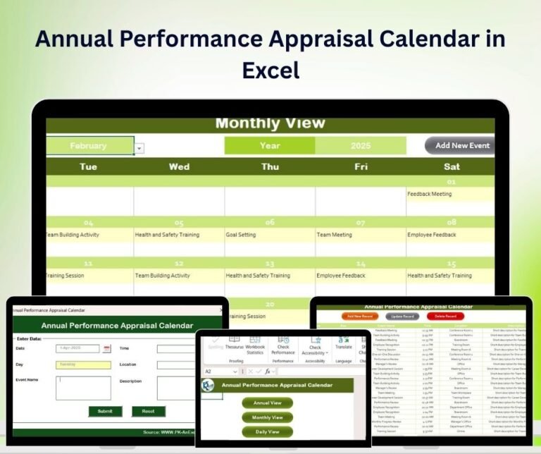 Annual Performance Appraisal Calendar in Excel - Next Gen Templates