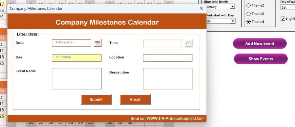 Company Milestones Calendar in Excel - Next Gen Templates