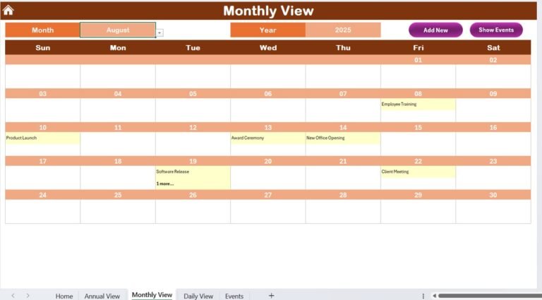 Company Milestones Calendar in Excel - Next Gen Templates