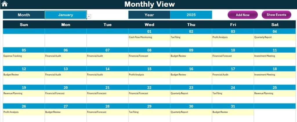 Financial Planning Calendar in Excel - Next Gen Templates