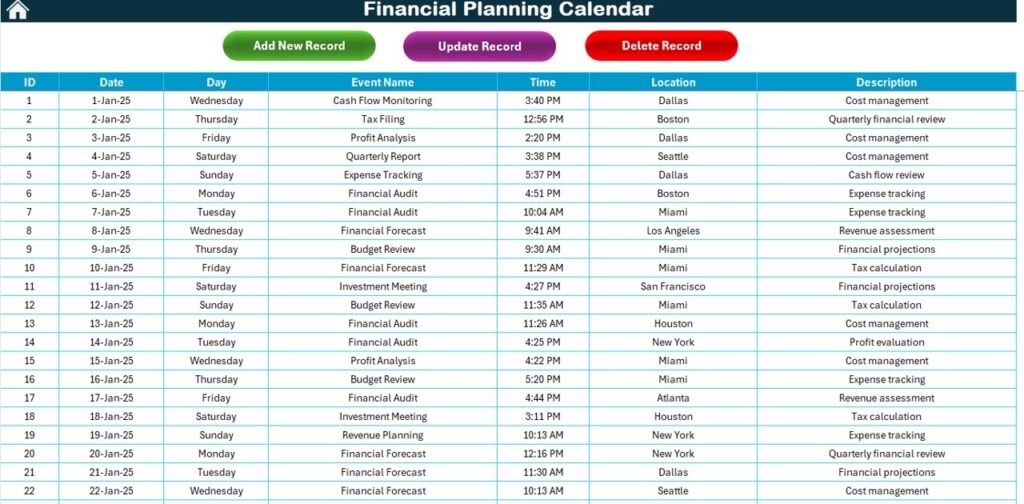 Financial Planning Calendar in Excel - Next Gen Templates