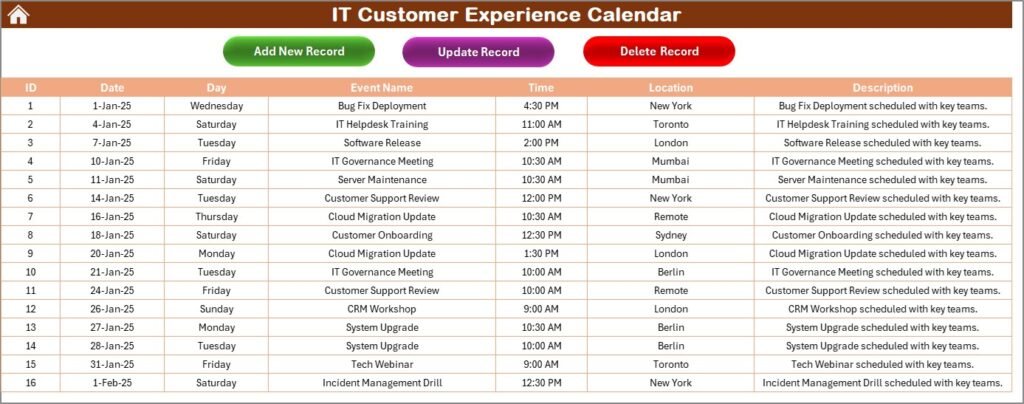 IT Customer Experience Calendar in Excel - Next Gen Templates