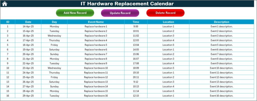 IT Hardware Replacement Calendar in Excel - Next Gen Templates