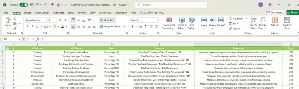 Learning & Development KPI Dashboard in Excel - Next Gen Templates