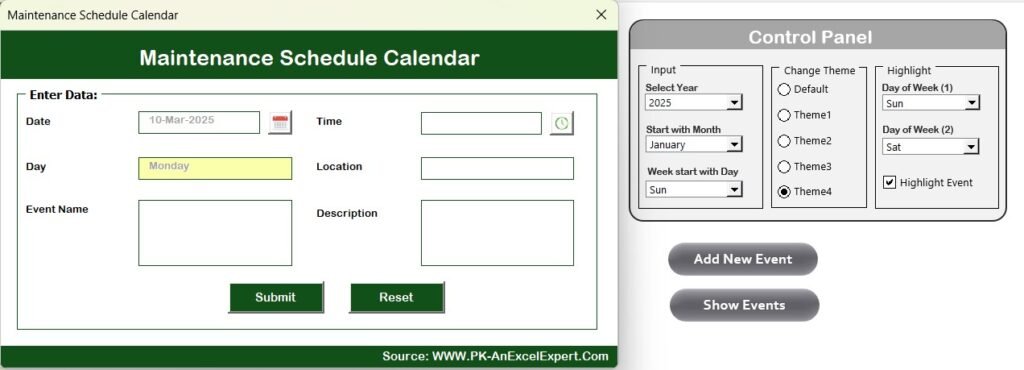 Maintenance Schedule Calendar in Excel - Next Gen Templates