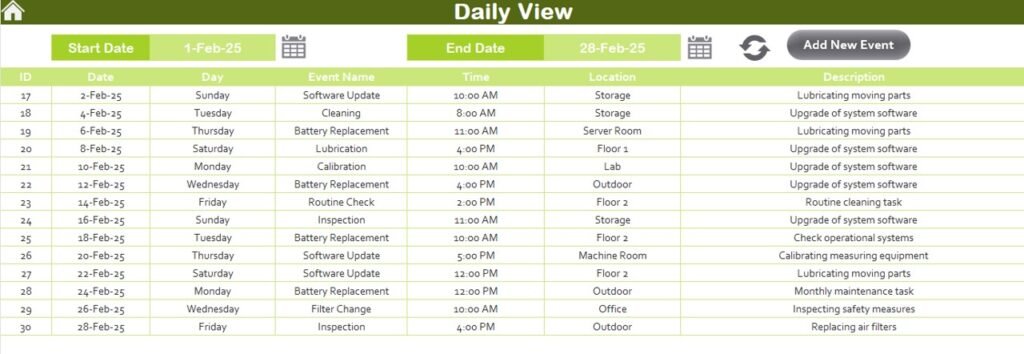 Maintenance Schedule Calendar in Excel - Next Gen Templates