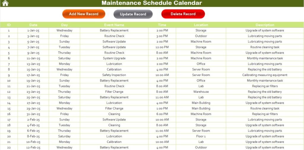 Maintenance Schedule Calendar in Excel - Next Gen Templates
