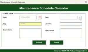 Maintenance Schedule Calendar in Excel - Next Gen Templates