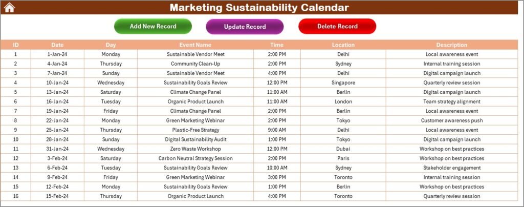 Marketing Sustainability Calendar in Excel - Next Gen Templates