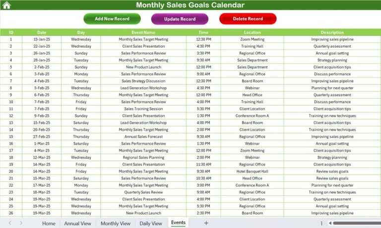 Monthly Sales Goals Calendar in Excel - Next Gen Templates