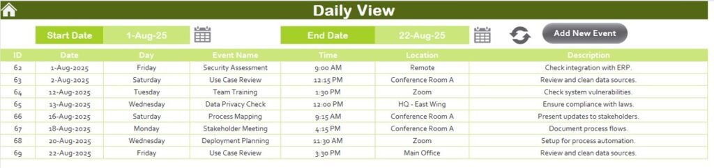 Operations AI Implementation Calendar in Excel - Next Gen Templates