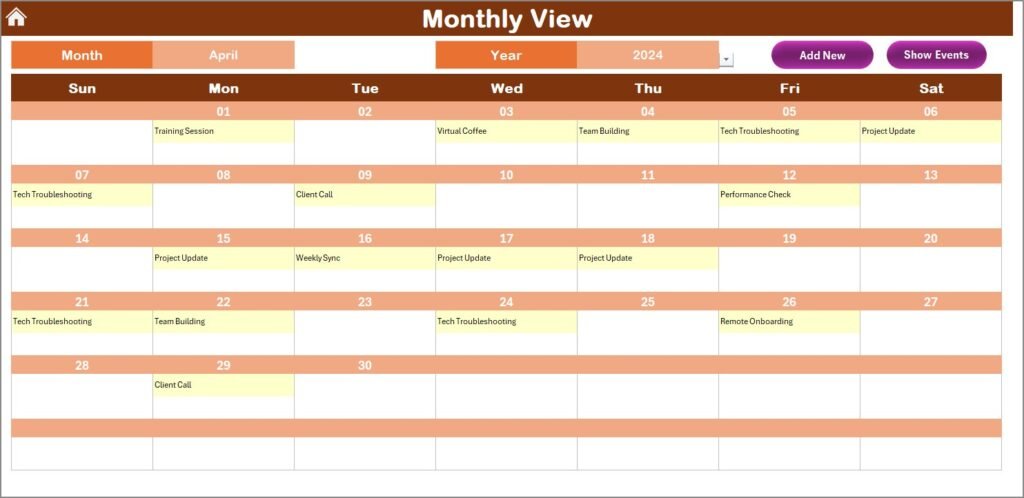 Operations Remote Work Calendar in Excel - Next Gen Templates