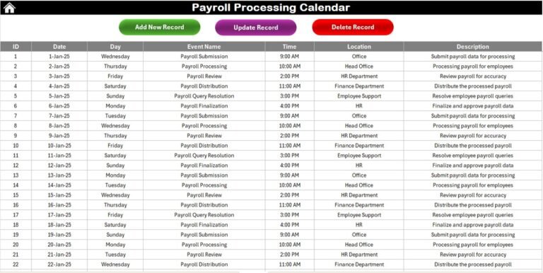 Payroll Processing Calendar in Excel – Next Gen Templates