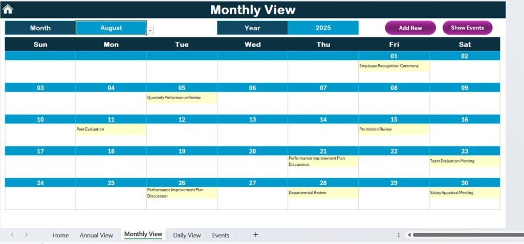Performance Review Calendar in Excel - Next Gen Templates