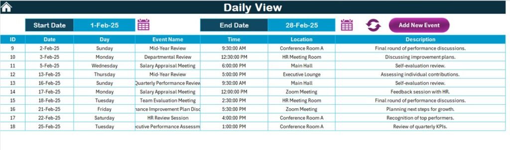 Performance Review Calendar in Excel - Next Gen Templates