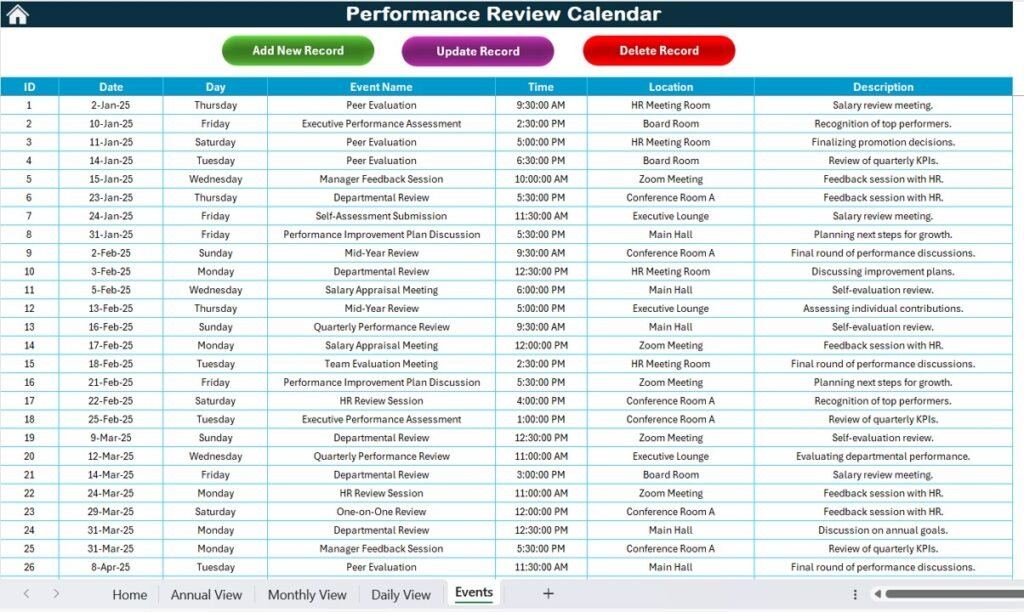 Performance Review Calendar in Excel - Next Gen Templates