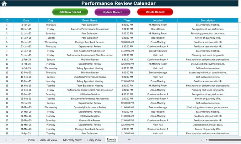 Performance Review Calendar in Excel - Next Gen Templates