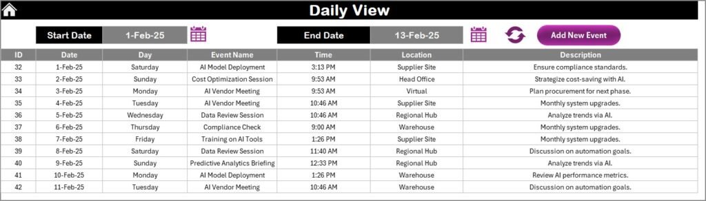 Procurement AI Implementation Calendar in Excel - Next Gen Templates