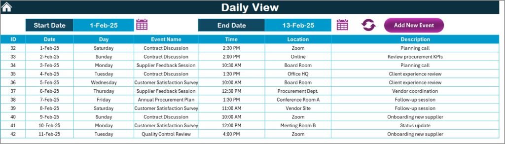 Procurement Customer Experience Calendar in Excel - Next Gen Templates