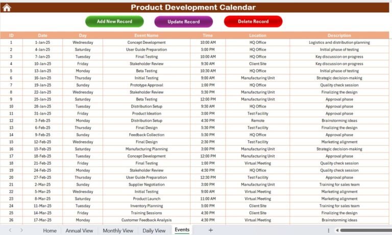 Product Development Calendar in Excel - Next Gen Templates