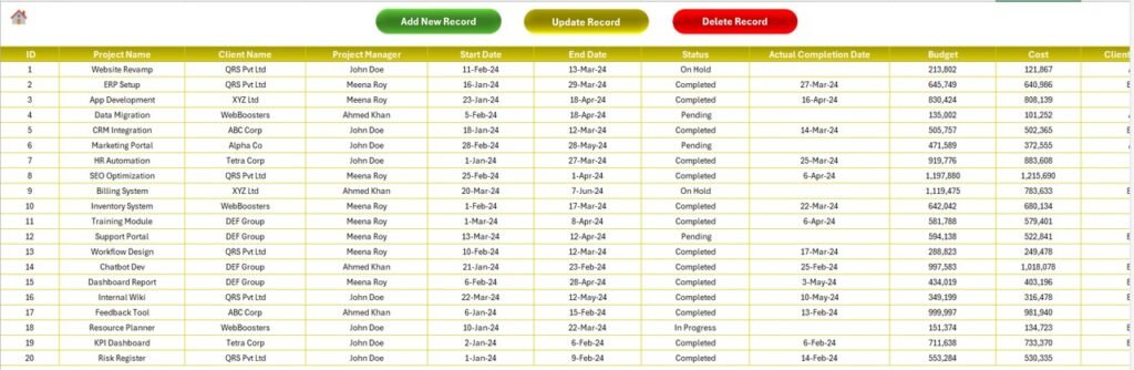 Project Completion Report Tracker in Excel - Next Gen Templates