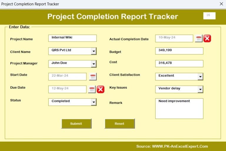 Project Completion Report Tracker in Excel - Next Gen Templates