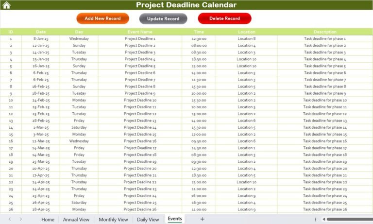 Project Deadline Calendar in Excel - Next Gen Templates