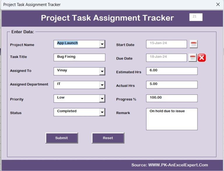 Project Task Assignment Tracker in Excel - Next Gen Templates