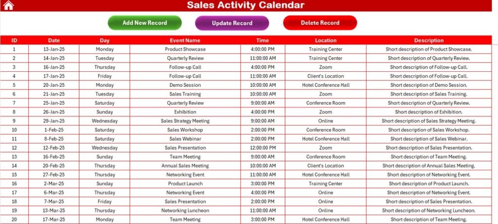 Sales Activity Calendar in Excel - Next Gen Templates