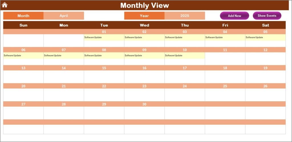 Software Update Schedule Calendar in Excel - Next Gen Templates