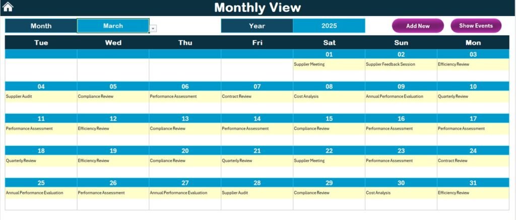 Supplier Performance Review Calendar in Excel - Next Gen Templates