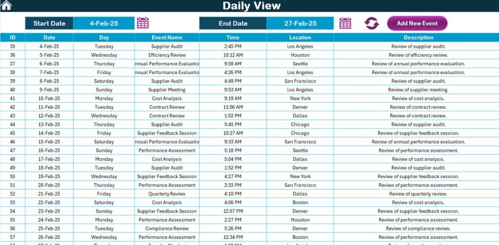 Supplier Performance Review Calendar in Excel - Next Gen Templates