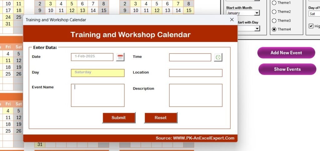 Training and Workshop Calendar in Excel - Next Gen Templates