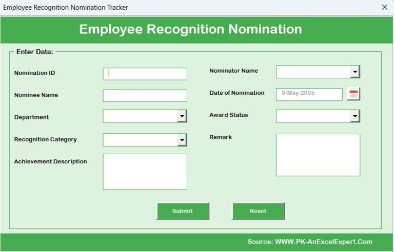 Employee Recognition Nomination Tracker in Excel - Next Gen Templates