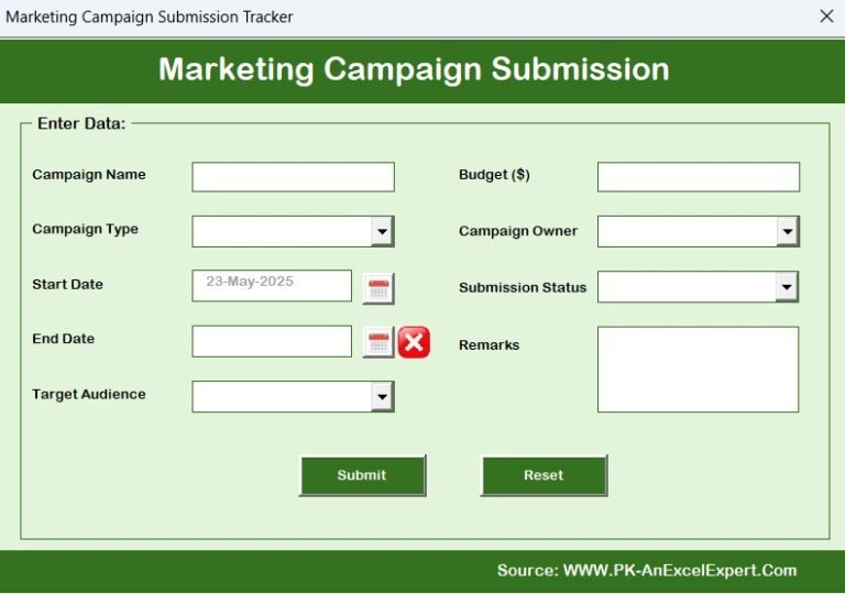 Marketing Campaign Submission Tracker in Excel - Next Gen Templates