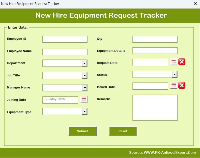 New Hire Equipment Request Tracker in Excel - Next Gen Templates