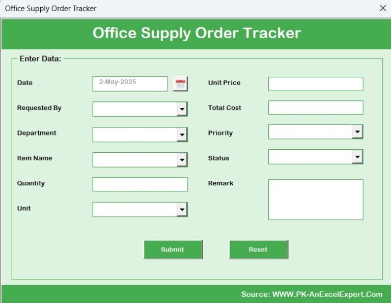Office Supply Order Tracker in Excel - Next Gen Templates