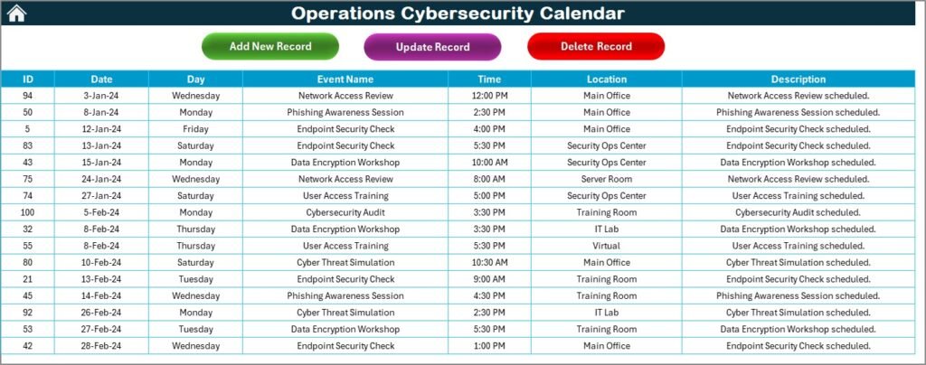 Operations Cybersecurity Calendar in Excel - Next Gen Templates