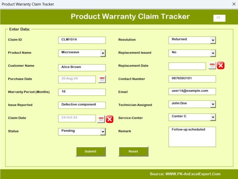 Product Warranty Claim Tracker in Excel - Next Gen Templates
