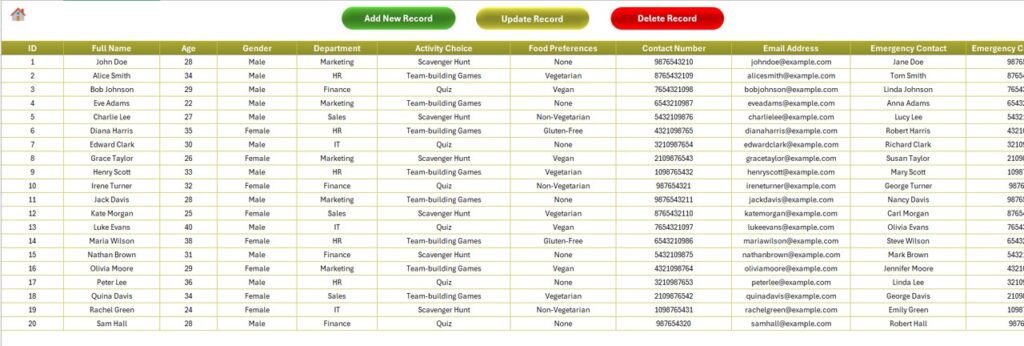 Team Building Activity Signup Tracker in Excel - Next Gen Templates