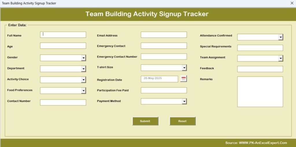 Team Building Activity Signup Tracker in Excel - Next Gen Templates
