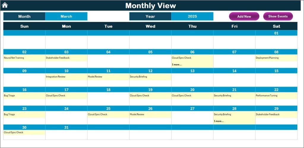 Technology IT AI Implementation Calendar in Excel - Next Gen Templates