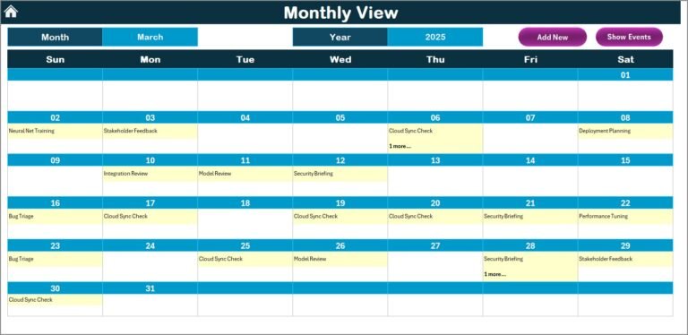 Technology IT AI Implementation Calendar in Excel - Next Gen Templates