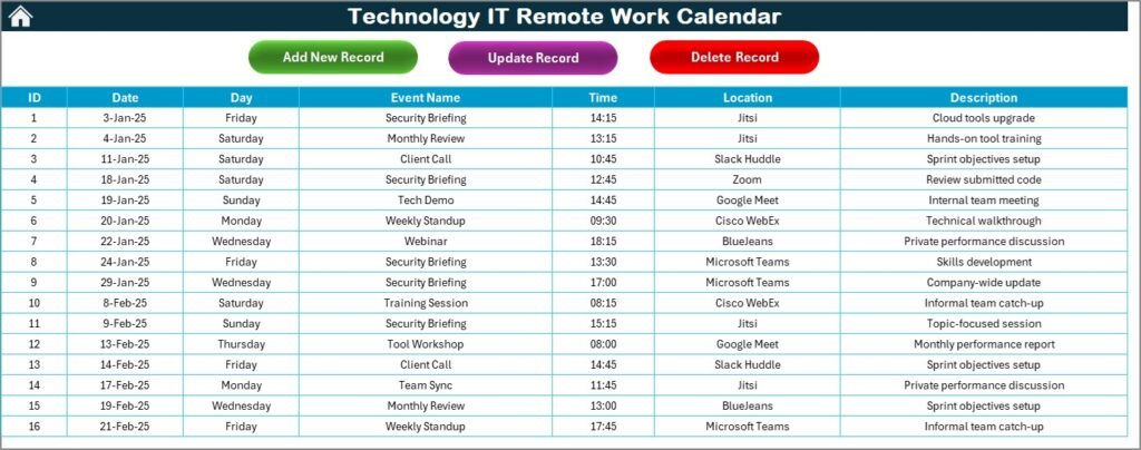 Technology IT Remote Work Calendar in Excel - Next Gen Templates
