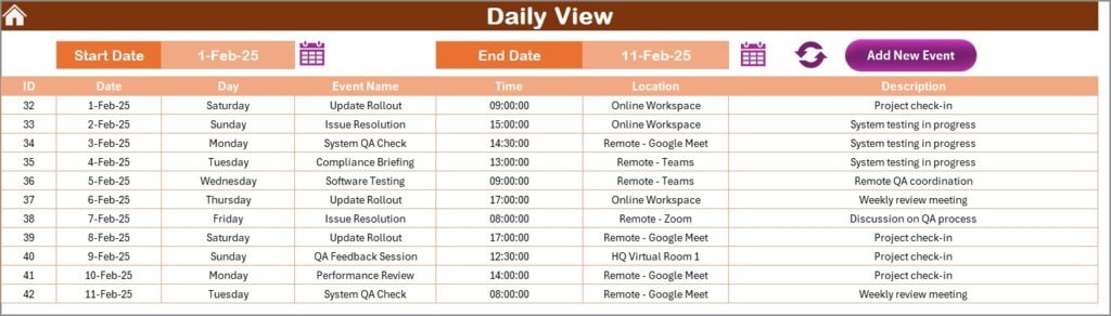 Technology Quality Control Remote Work Calendar in Excel - Next Gen ...