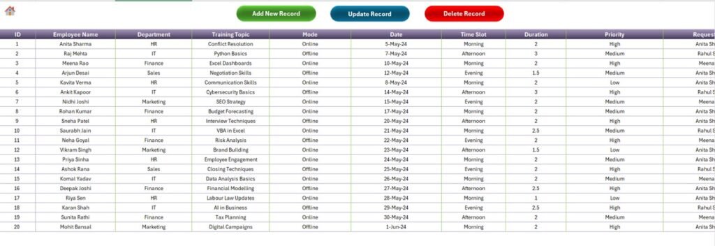 Training Schedule Request Tracker in Excel - Next Gen Templates