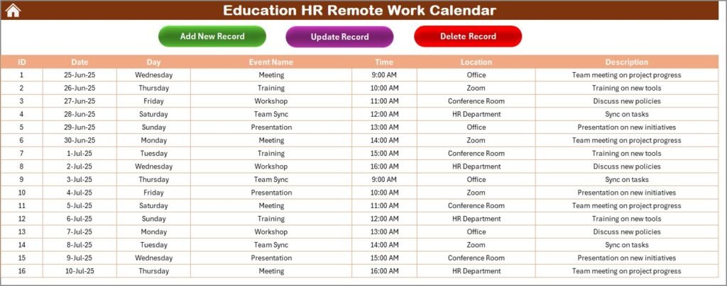Education HR Remote Work Calendar in Excel - Next Gen Templates